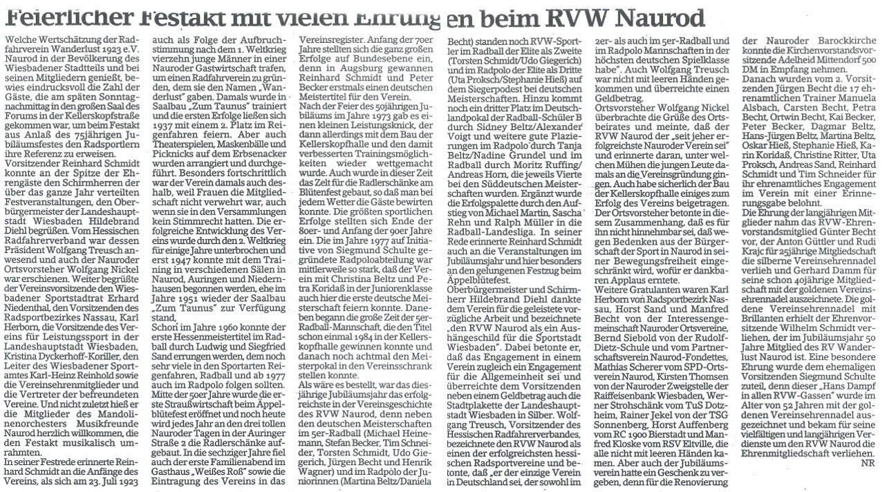 75 Jahre RV Wanderlust Naurod im Jahre 1998 – RVW Naurod